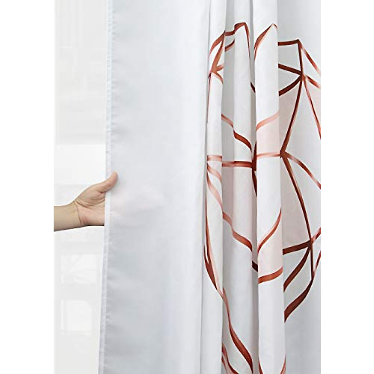 SUMGAR Mothers Day Shower Curtain Pink Love Rose Gold Shower Curtains for Bathroom, Cute Elegant Girl Bath Stall Decoration Geometric Shower Curtains Set with Hooks, 72 x 72 inch