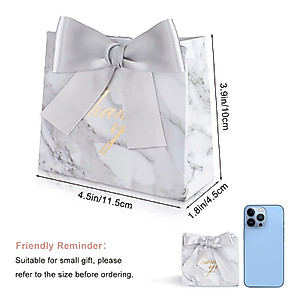 SHAIDOJIO 𝟐𝟒 𝐏𝐜𝐬 Small Thank You Gift Bags, Party Favor Bag Treat Box with Bow Ribbon, Marble Pattern Mini Paper Gift Bags Bulk for Wedding, Birthday, Bridal Shower, Baby Shower (4.5x1.8x4 Inch)