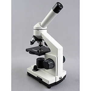 AmScope M110 Series Cordless LED Metal Frame Compound Microscope - 40X-1000X Magnification - Features Coarse Focusing Knobs - Includes 10-Piece Prepared and Blank Glass Microscope Slides