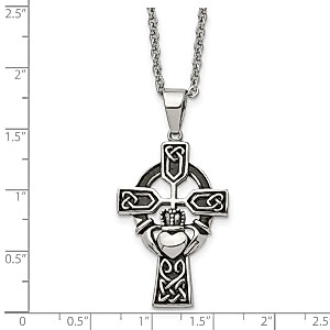 IceCarats Stainless Steel Vintage Heart Love Irish Claddagh Celtic Cross Pendant Necklace Charm 20 inch Cable Link Chain Jewelry