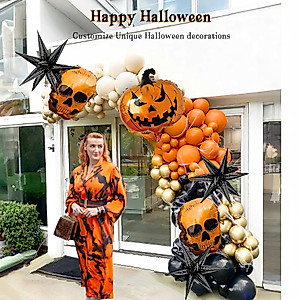 Halloween balloon garland kit116 pieces Fall orange black gold sand white and skull pumpkin monster star mylar foil balloons for spooky Boo fall party decoration