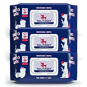 TAIL IT EASY Pet Wipes for Dogs - Dog Paw Wipes - Dog Cleaning Wipes - Biodegradable Cat Bath Wipes - Puppy Grooming Wipes - Toxic-Free Kitten Wipes (Lavender Fragrance) (Pack of 3)
