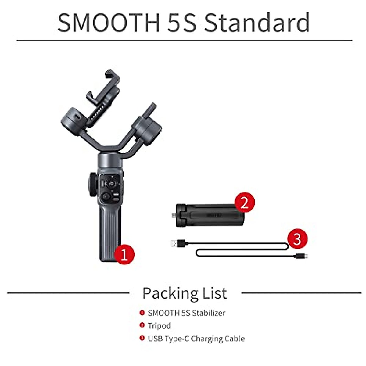 Zhiyun Smooth 5S Gimbal Stabilizer for iPhone 14 Pro Max Plus 13 12 X Xs Xr 8 Android Smartphone Gimbal Portable 3-Axis Handheld Phone Gimbal for Video YouTube Vlogging TikTok zhi yun Smooth 5 Upgrade