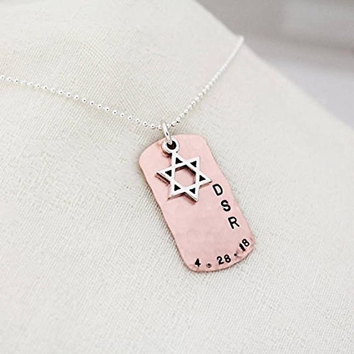 Personalized Star of David Necklace for Boys, Bar Mitzvah Gift, Copper and Stainless Steel