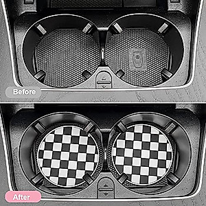 Follicomfy Car Coasters for Cup Holder Silicone, Car Cup Holder Coasters Pack of 2, Fashion Black White Checkerboard Gird