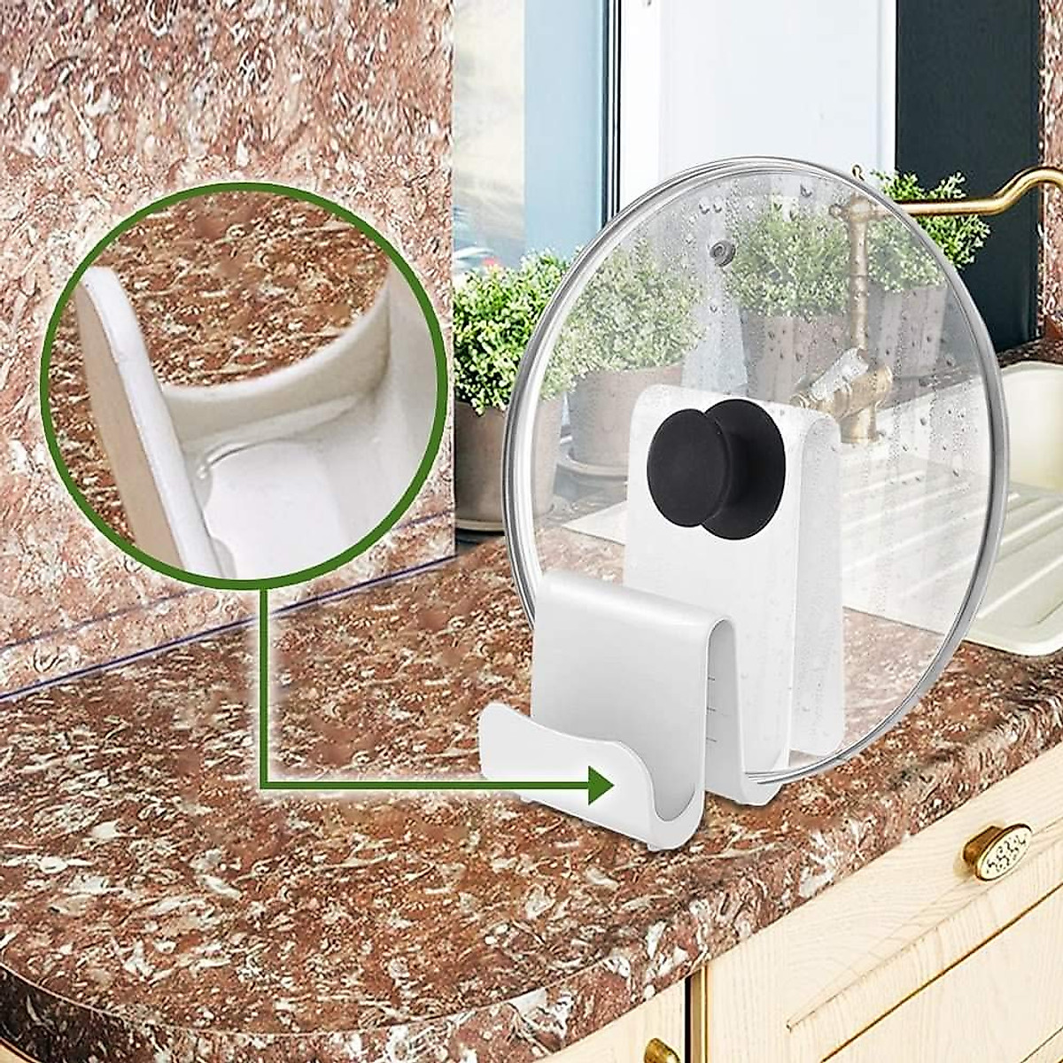 Pot Lid Organizer - Plastic Pot Lid Holder - 3-layer Storage Rack - Small and Compact Pot Lid Stand (4.7"W) in Cabinets or Kitchen Countertops - White