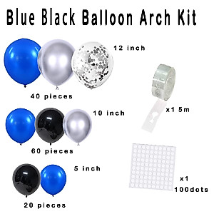 Royal Blue and Black Silver Balloon Garland Arch Kit - 122PCS Blue Black Balloons Metallic Silver Confetti Balloons Video Gaming Party Supplies for Boy Video Cards Gamer Fan Men 20th 30th 40th 50th Birthday Retirement Party Decorations Men
