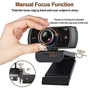 NexiGo N980P 1080P 60FPS Webcam with Microphone, HD USB Computer Camera, Built-in Dual Noise Reduction Mics, 120 Degrees Wide-Angle for Zoom/Skype/FaceTime/Teams, PC Mac Desktop (Renewed)