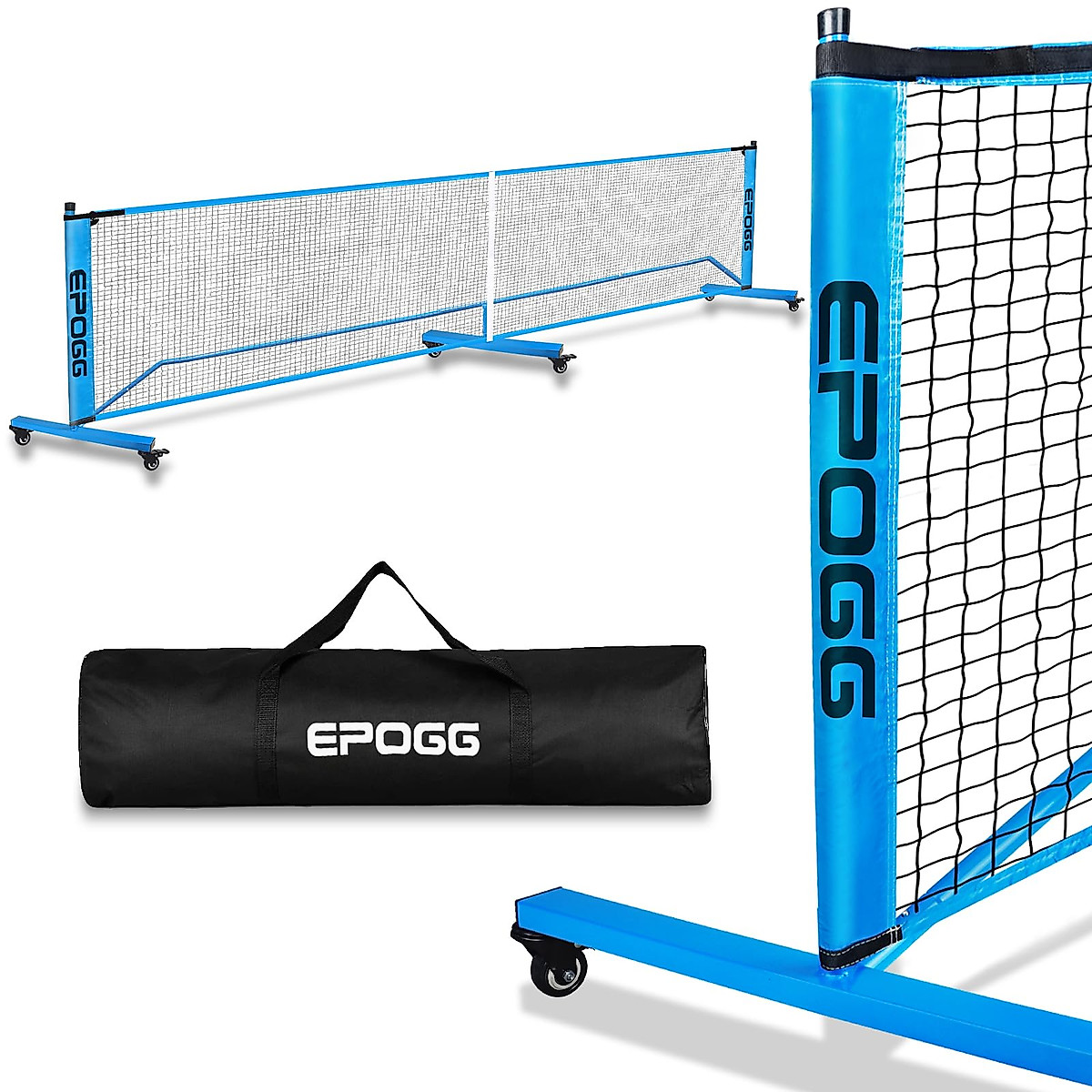 Hamino Pickleball Set with Net Wheels, 22 FT Regulation Size Pickleball Net Set with Steady Metal Frame Base/Sturdy PE Net/600D Carrying Bag, Portable Outdoor Driveway Home Backyard Fun for All Ages