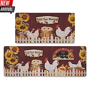 ASPMIZ Farmhouse Kitchen Mats Sets 2 Piece, Rooster Kitchen Rugs and Mats Non Skid Washable, Kitchen Floor Mats Cushioned Anti Fatigue, Floor Comfort Mats for Home & Office, 18'' x 48'' + 18'' x 30''
