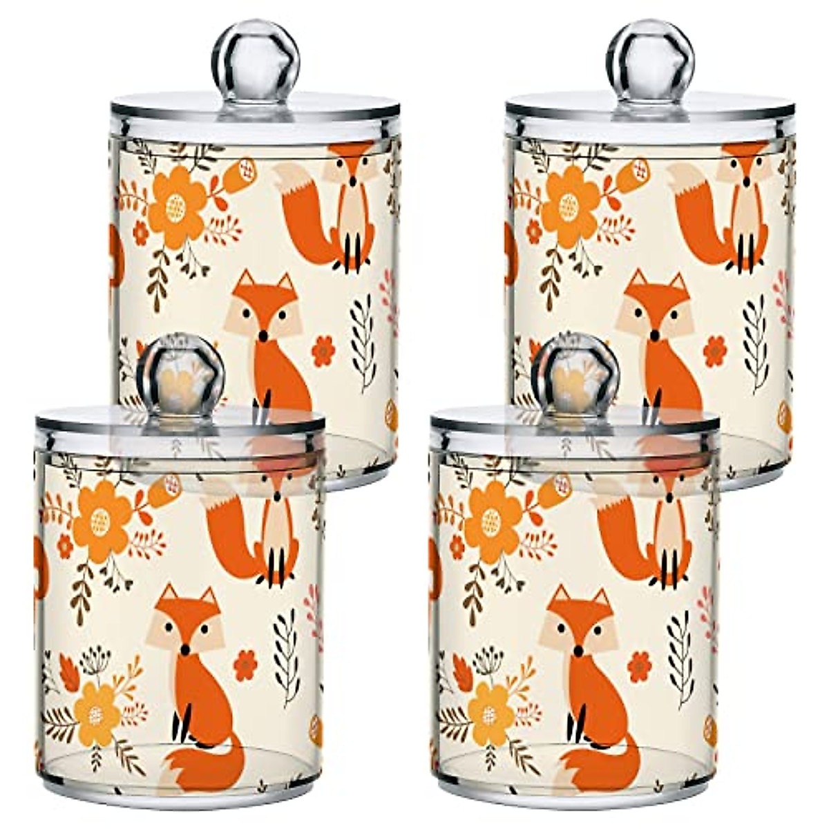 Plastic Jars with Lids,Fox Autumn Forest Animal Bulk Pack Storage Containers Wide Mouth Airtight Canister Jar for Kitchen Bathroom Farmhouse Makeup Countertop Household ,Set 4