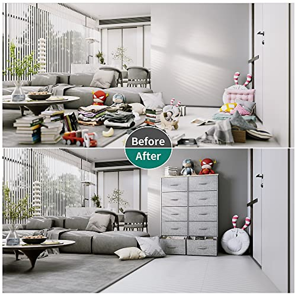 YITAHOME 10 Drawer Dresser - Fabric Storage Tower, Organizer Unit for Bedroom, Living Room, Hallway, Closets & Nursery - Sturdy Steel Frame, Wooden Top & Easy Pull Fabric Bins (Light Grey)