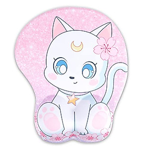 BelugaDesign Cat Mouse Pad | Cute Kawaii Squishy Pink White Sailor Pastel Moon Flower Sakura Star Paw Anime Mousepad | Gaming Desk Office Computer Ergonomic Wrist Rest Support Cushion