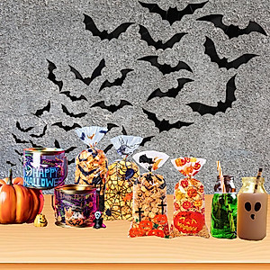 GBSAWER 50 PCS Halloween Cellophane Goodies Bags Trick or Treating Bags for Halloween Candy Party Favors Supplies