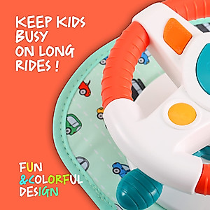 BETTERLINE Baby Car Seat Toy for Infants and Toddlers, Interactive Driving Steering Wheel with Lights, Music and Mirror, Realistic Driving Sounds - Can use for Stroller or Playpen, Adjustable Strap