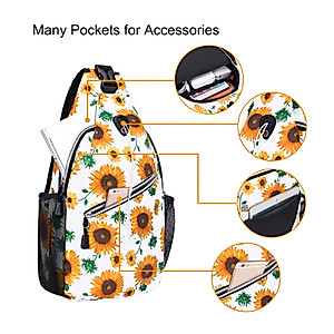 MOSISO Sling Backpack,Travel Hiking Daypack Sunflower Rope Crossbody Shoulder Bag, White