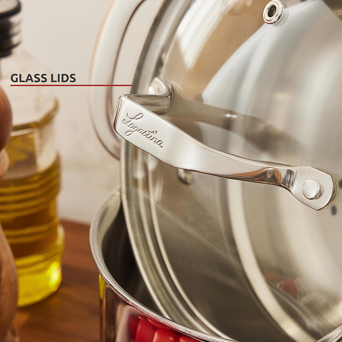Lagostina 3 Ply Clad, 12-pc Cookware Set , Stainless Steel Pots and Pans, stay-cool cast stainless steel handles, tempered glass lids ,Induction safe, Oven Safe 500°F without the lids