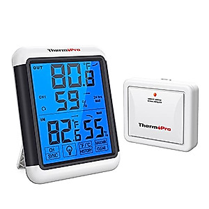 ThermoPro TP65 Indoor Outdoor Thermometer Digital Wireless Hygrometer Temperature Humidity Monitor with Jumbo Touchscreen and Backlight Humidity Gauge,LCD