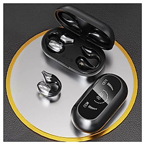 Smart-Touch Wireless Bluetooth Headset Comfortable Clip-on Design Graphene Diaphragm Earphones 5.2 Binaural In-Ear Sports Call Headphones High Sound Quality IPX5 Waterproof LED Screen Display (Black)