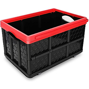 Astarama Foldable Storage Bins withLid, Stackable Storage Box with Removable Pulleys and Trolley, RetractableFoldable Storage Box (Black)