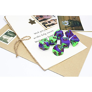 DND Dice Set Purple & Green RPG Polyhedral Dice Fit Dungeons and Dragons(D&D) Pathfinder MTG Tabletop Role Playing Game 7-Die Dice Set