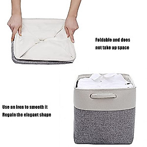 Huiru Extra Large Storage Baskets 3 Pack (13 × 13 × 13 inches) Foldable Cube Storage Bins Large Collapsible Organizer Baskets with Handles for Home Nursery Organization (Grey/White)