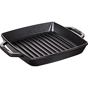 Staub 40511-728-0 Grill & Frying Pan, Pure Grill Square, Black, 9.1 inches (23 cm), Double Handed, Cast Iron, Enamel, Induction Compatible