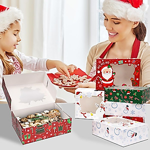 AKEROCK Christmas Cookie Boxes, 12 PCS Holiday Cookie Tins with Lid for Gift Giving and Cupcake, Candies, Food Packaging, Christmas Cookie Containers with 4 Patterns