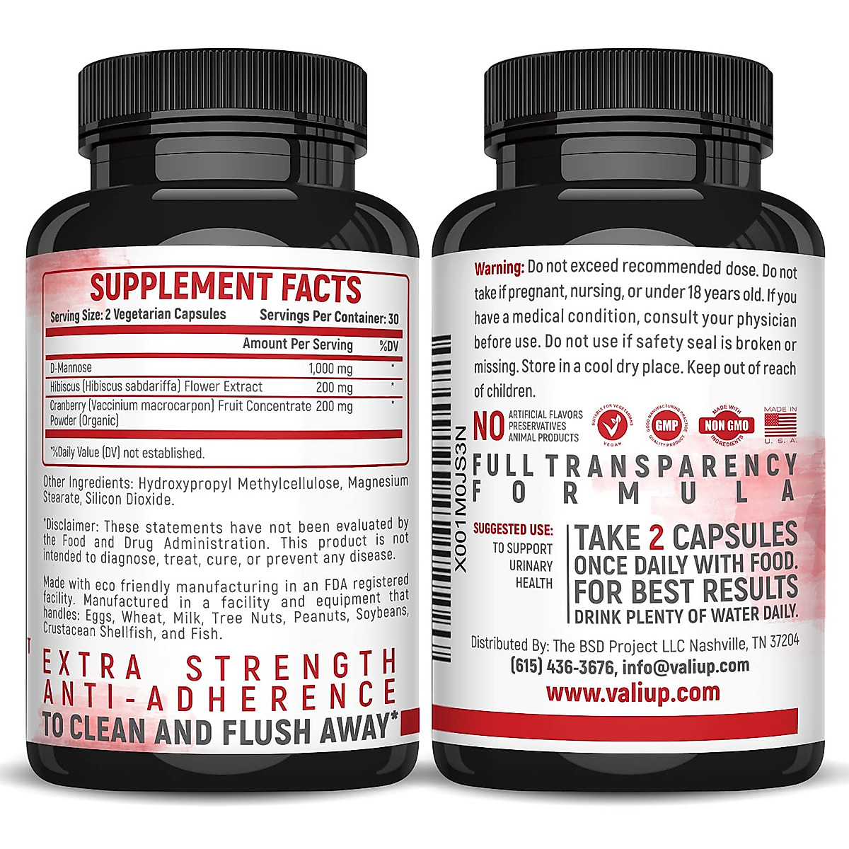 VALI D-Mannose 1000mg Urinary Tract Health Formula. Organic Cranberry Fruit Powder & Hibiscus. Healthy Bladder, Natural Cleanse, Fast Detox Flush, Herbal UT Function Support Pills. 60 Veggie Capsules