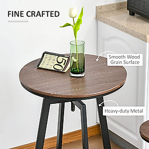 HOMCOM 3 Piece Industrial Adjustable Bar Table Set, Bar Height Bistro Table and Swivel Pub Stools for Small Space