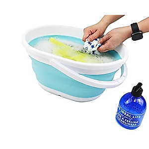 SAMMART 11L (2.9 Gallon) Collapsible Basket with Handle - Portable Outdoor Picnic Basket/Crater - Foldable Shopping Bag - Space Saving Storage Container (White/Haze Blue)