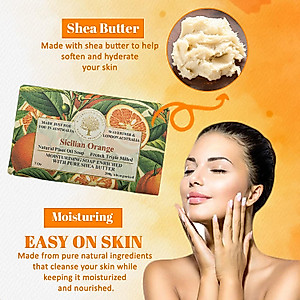 Wavertree & London Sicilian Orange Scented Natural Soap (2 Bars), 7oz Moisturizing French Triple Milled Soap Bars enriched with shea butter - Pure Plant Oil Bath & Body Soap for All Skin Types