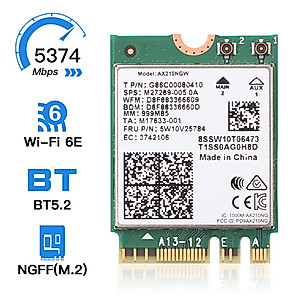 Wi-Fi 6E AX210NGW Wireless WiFi Card BT5.2 M.2 2230 Tri-Band Expands WiFi to 6GHz 160MHz 802.11ax ac MU-MIMO AX210 AX5400Mbps wifi 6E Network Card Better AX200NGW for PC Laptops Only for Windows 10 11