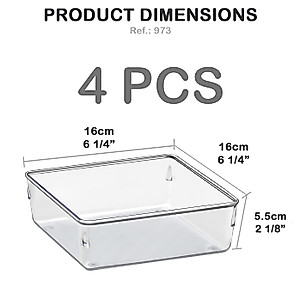Acrimet Desk Drawer Organizer Box Tray Storage Bins Modular Divider for Home, Kitchen, Office and Storage (Clear Crystal Plastic) (4 Pack - 6.25" x 6.25" x 2.13")