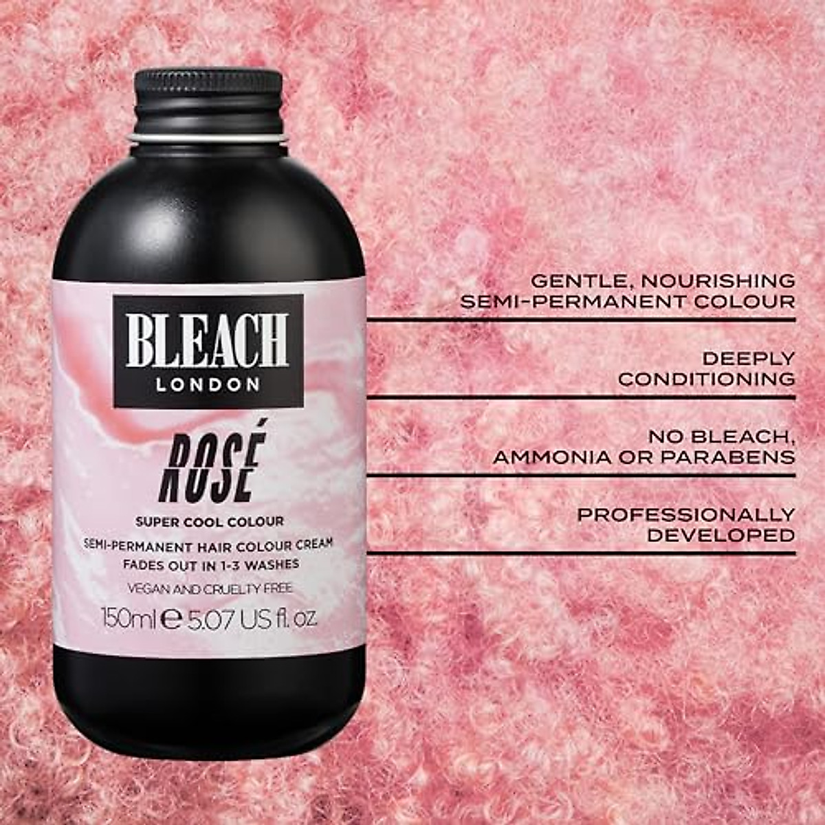BLEACH LONDON Rose Color - Semi-Permanent Pastel Pink, Temporary Hair Color Cream, Vegan, Cruelty Free, Temporary Hair Color Cream 5.07 fl oz
