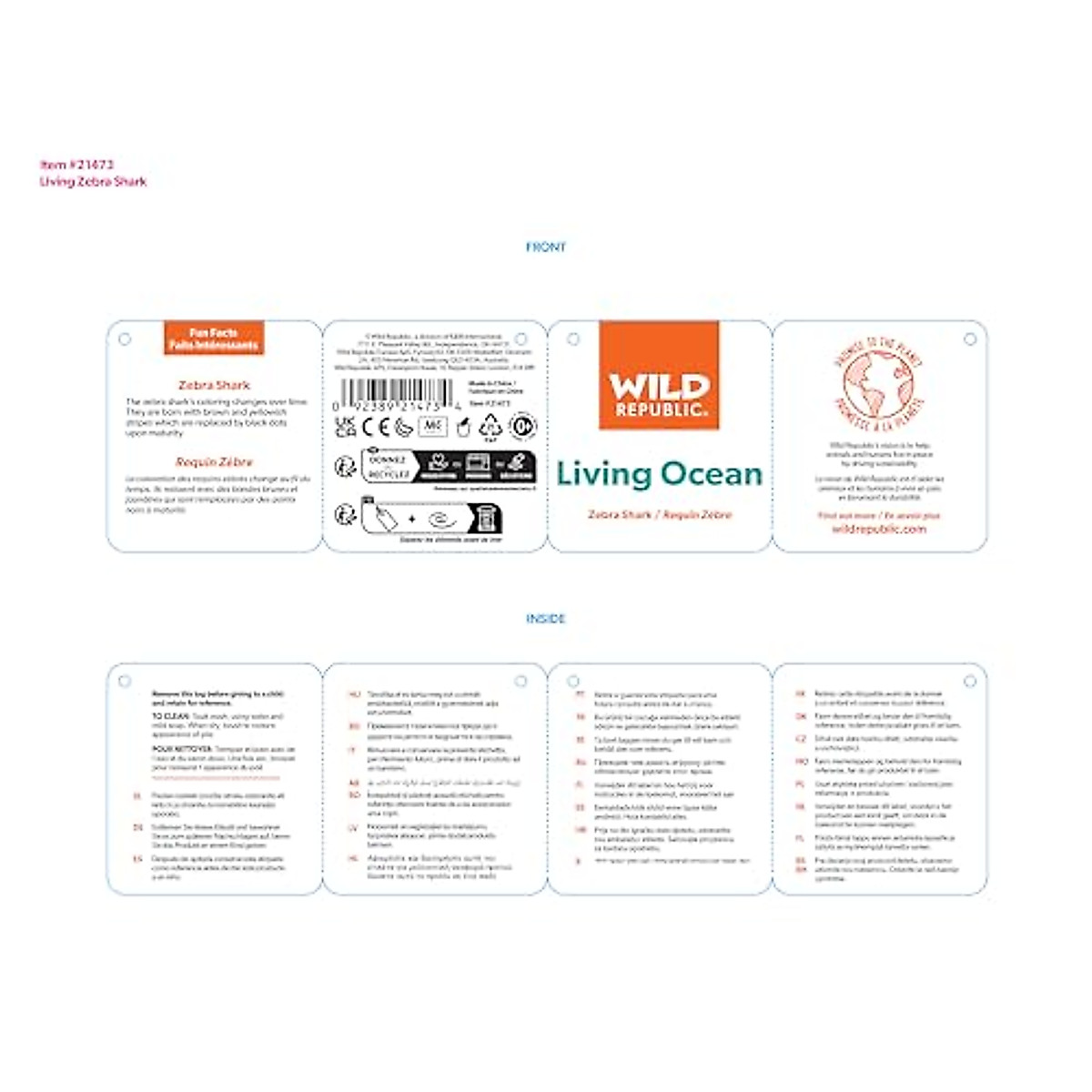 Wild Republic Zebra Shark Plush, Stuffed Animal, Plush Toy, Gifts for Kids, Living Ocean 30 Inches