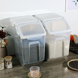 Umigy 4 Pack Rice Storage Container With Wheels Plastic Airtight Lid Flour Container Bin for Dog Pet Cereal Grain Dry Food, 15 Liter / 30 lbs