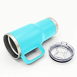 Personalized Travel Mug with Handle and Name Lite Blue Matte Finish Custom Laser Engraved 20 oz Stainless Steel Vacuum Insulated Coffee Cup with Lid