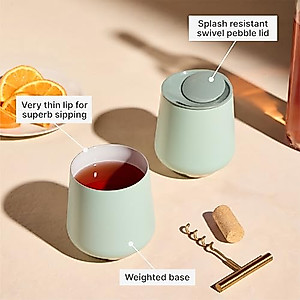 Fellow Ruby Wine Tumbler Set of 2 - ​​Insulated Stainless Steel Wine and Cocktail Tumblers with Ceramic Interior and Swivel Pebble Lid - 12 oz, Mint Chip