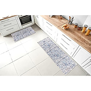 Great American Distributors - Machine Washable - Spatter Abstract Ombre Theme Print Area Rug, Transitional - Soft, Living Room Carpet - Blue, Gray