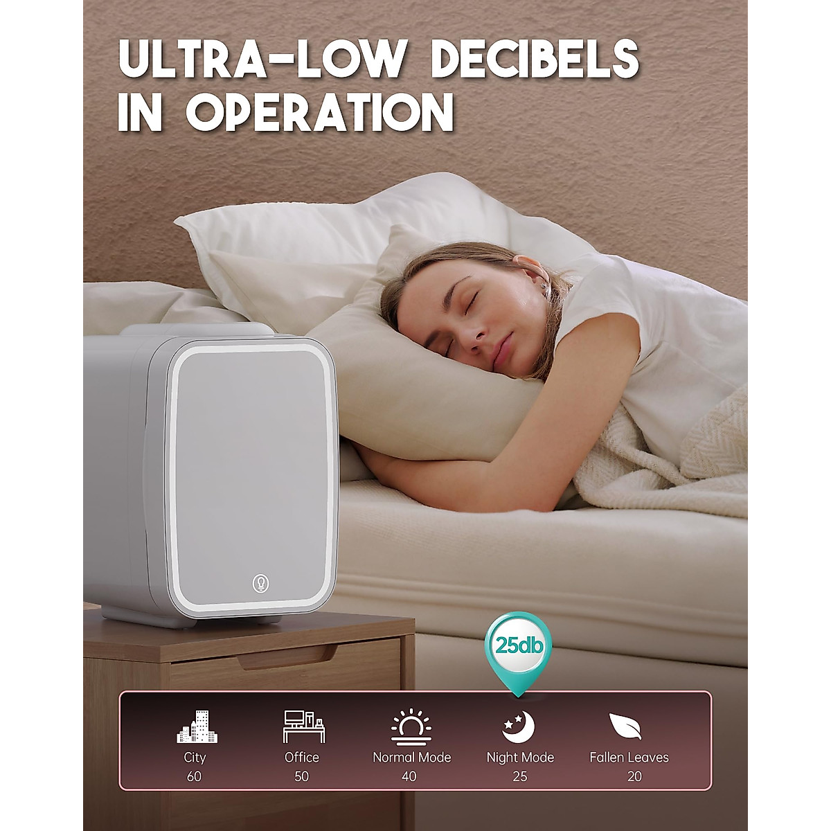 BEICHEN Mini Skincare Fridge with Dimmable LED Light Mirror,4 L/6 Can Mini Fridge for Bedroom,Office, Car, Dorm,Cooler & Warmer, Makeup Fridge for Skin Care, Cosmetics, Food,White