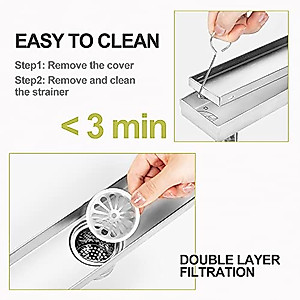 Linear Shower Drain 36 Inch with 2-in-1 Flat & Tile Insert Cover, Modbath Rectangle Shower Floor Drain with Adjustable Leveling Feet and High Flow Filter, SUS304 Stainless Steel Brushed Nickel