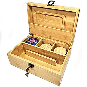 IFMOUKMI Large Bamboo Storage Box Set with Lock Kitchen Spice Organizer with Reasonable Space Layout and All Accessories to Meet Storage Needs