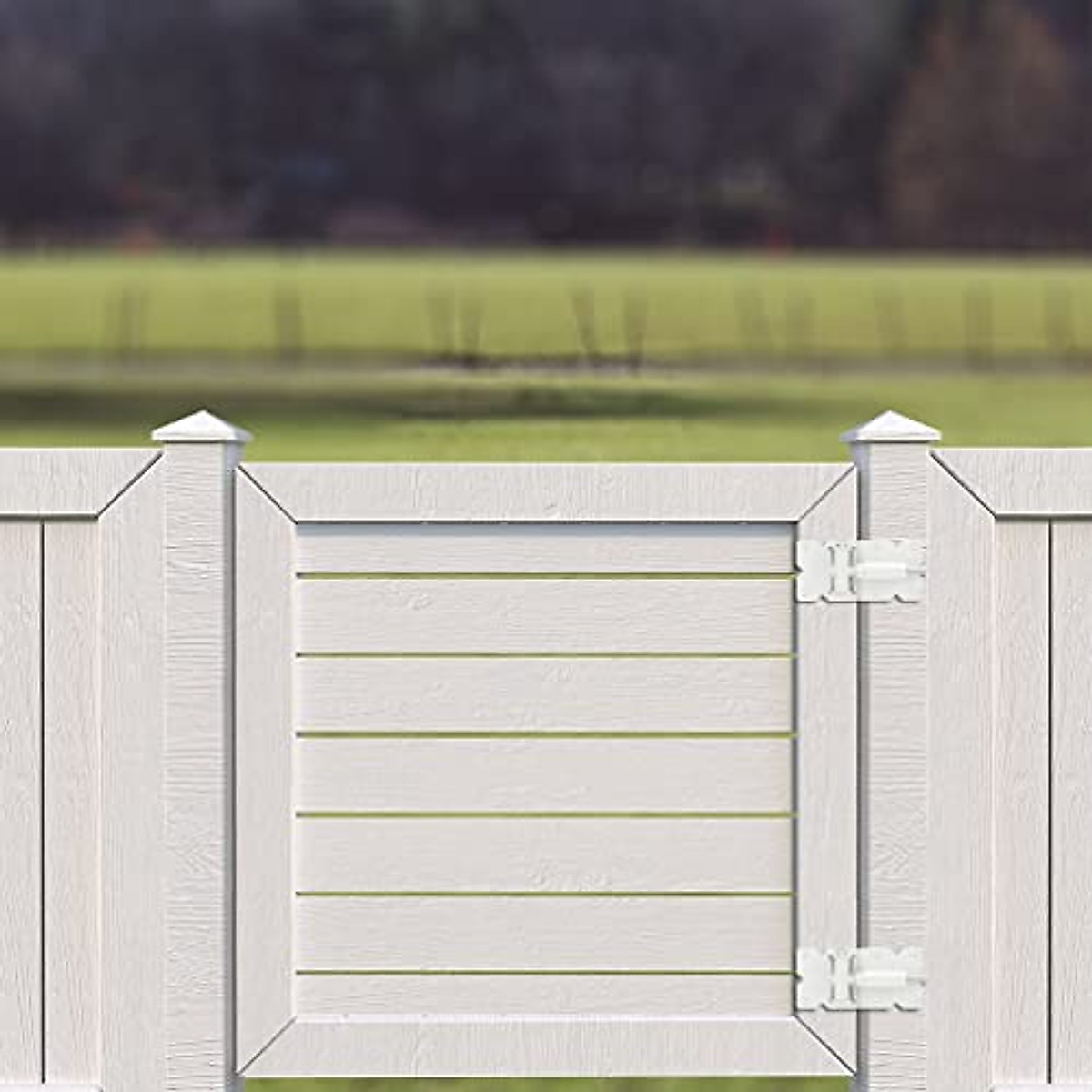 Heavy Duty Self Closing Gate Hinges Hardware Kit for Wooden Vinyl Fence 90 Degree Adjustable Gate Hinges Hardware Kit for Metal Gates with 22 Durable Screws and Swing Adjuster Tool, 2 Pack, White