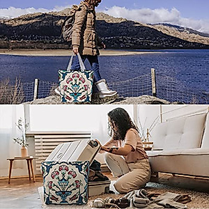 Aflngle Tote Bag for women Casual Canvas Handbags Beach Totes Large Capacity Grocery Shopping Bag Floral Embroidered Fashion Tote Bags, Travelling Shoulder Bags With Zipper boho Daily Bag