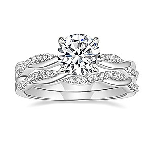 Mameloly 1.5ct Engagement Rings for Women Round Bridal Ring Sets Cubic Zirconia Wedding Band Twisting Infinity Pave Set Size 7