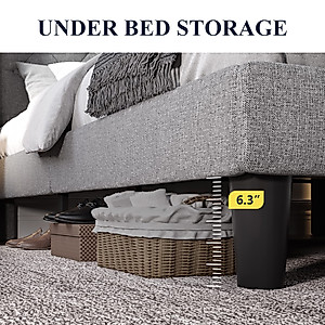 Allewie Full Size Bed Frame with Button Tufted Wingback Headboard, Modern Fabric Upholstered Platform Bed Frame with Strong Wood Slat Support, No Box Spring Needed, Easy Assembly, Light Grey