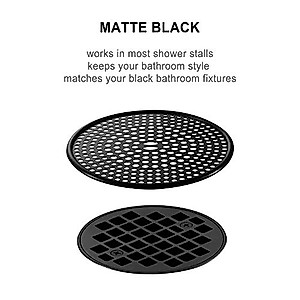 304 Stainless Steel Hair Catcher Shower Drain Cover with Silicone, Shower Stall Drain Strainer, Bathtub Hair Stopper, Bathroom Hair Trap Floor Drain Protector, Matte Black 4.33 Inches Round Flat