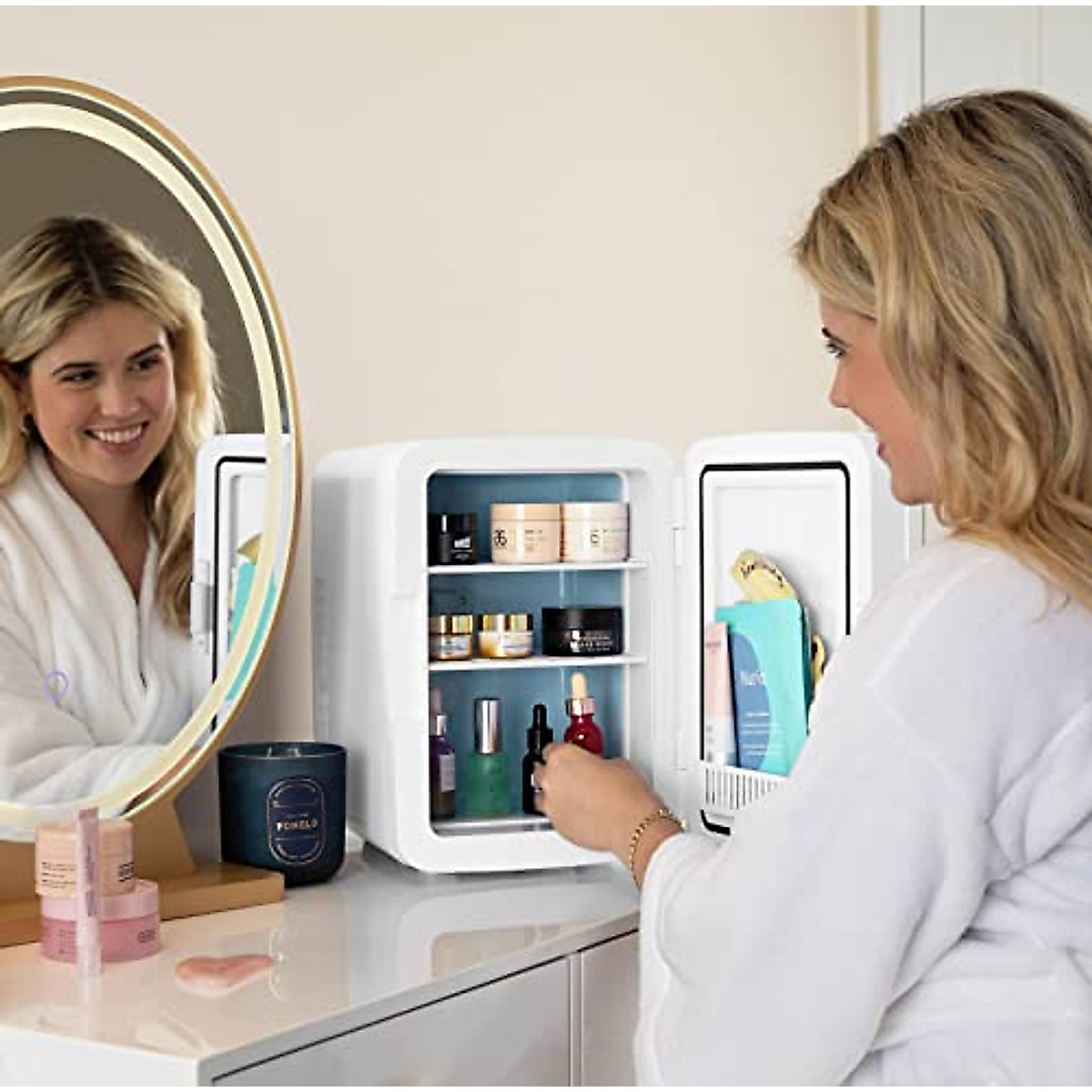 Cooluli 10L Mini Fridge for Bedroom - Car, Office Desk & College Dorm Room - 12v Portable Cooler & Warmer for Food, Drinks, Skincare, Beauty & Makeup - AC/DC Small Refrigerator with Glass Front, Black