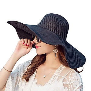 Women's Ridge Wide Floppy Brim Summer Hat Large Brimmed Garden Beach Sun Hat Big Summer Sun Hat Straw Cap Party Garden Travel Black
